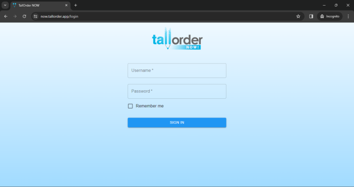 TallOrder Now Login - TallOrder POS
